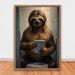 Smiling Sloth on Toilet Holding Smartphone, Funny Bathroom Wall Decor ...