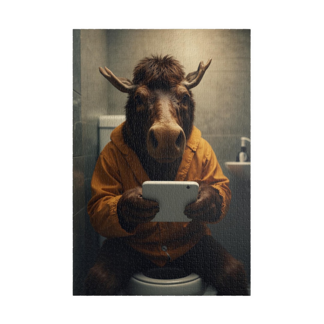 Funny Moose Puzzle Moose on Toilet With Tablet Jigsaw Quirky Animal ...