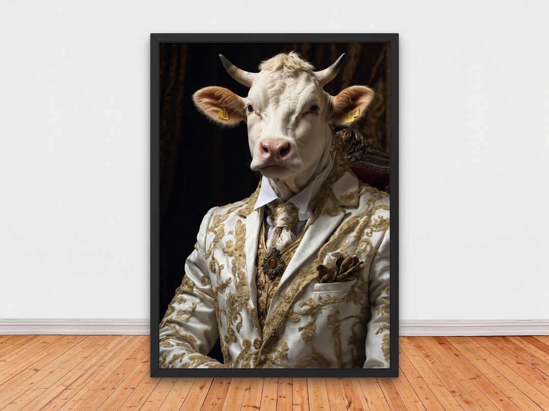 Regal Renaissance Cow Portrait, Renaissance Portrait Painting, Quirky ...