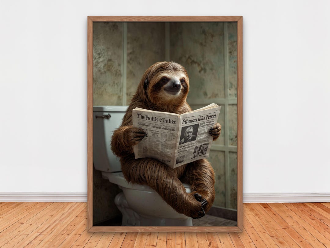 Funny Sloth Bathroom Art Print | Slow Morning Toilet Humor | Digital ...