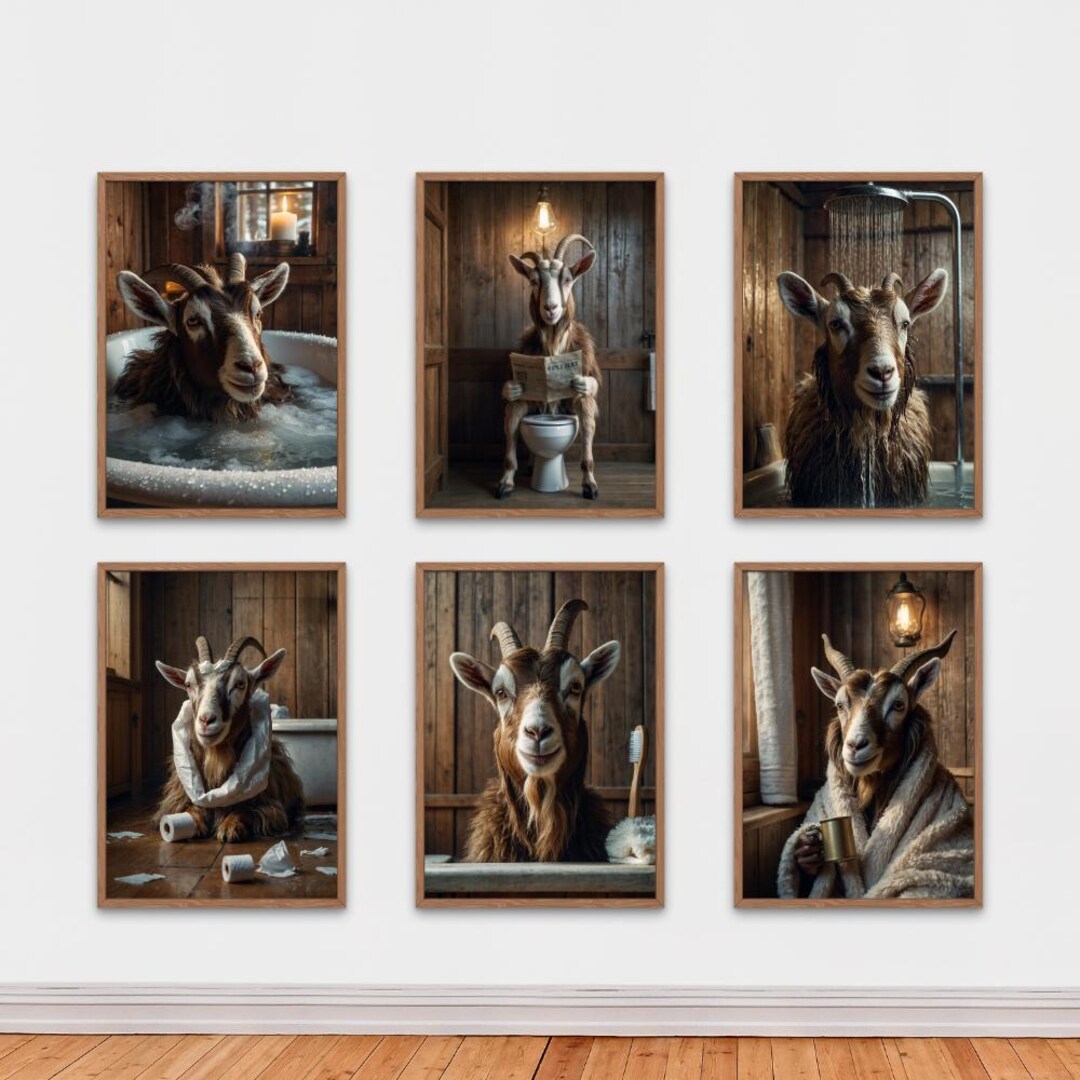 Funny Goat Bathroom Art Set of 6 | Rustic Farm Animal Toilet Prints ...