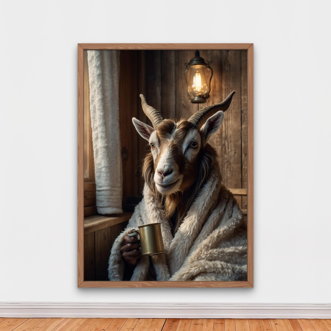 Cozy Goat, Rustic Cabin Wall Art, Funny Farm Animal Printable, Digital ...