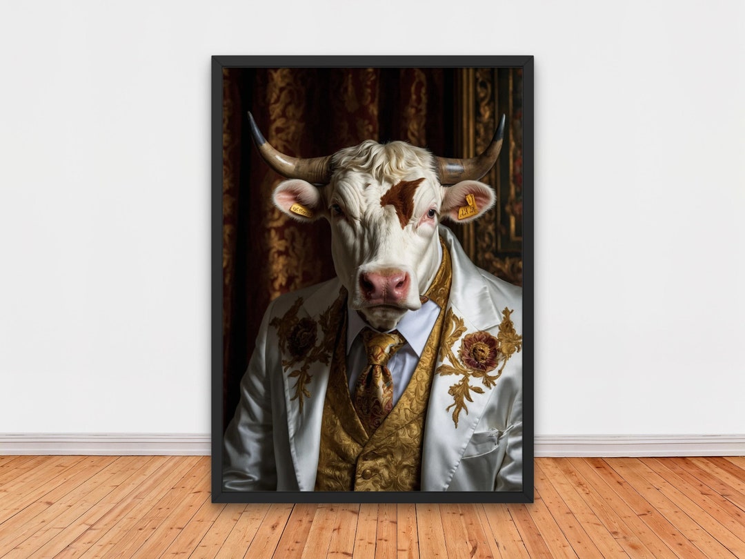 Noble Renaissance Bull Portrait, Renaissance Portrait Painting, Quirky ...