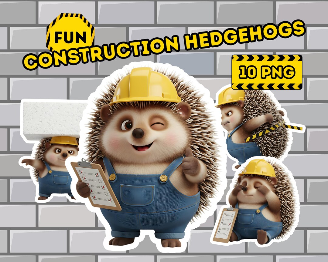 Construction Hedgehog Clipart Set | Funny Builder Animal PNG Bundle ...