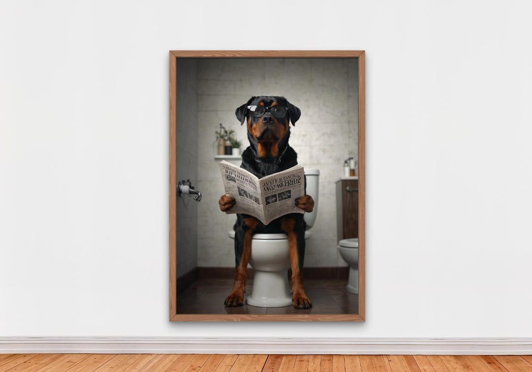 Funny Rottweiler on Toilet, Funny Bathroom Wall Decor, Funny Animals ...
