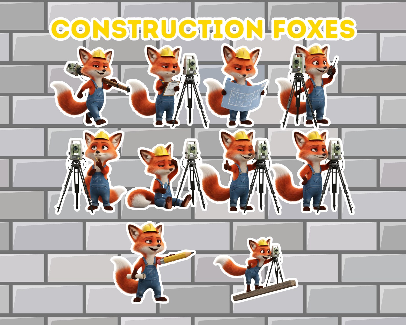 Construction Fox Clipart Set | Funny Builder Animal PNG Bundle ...