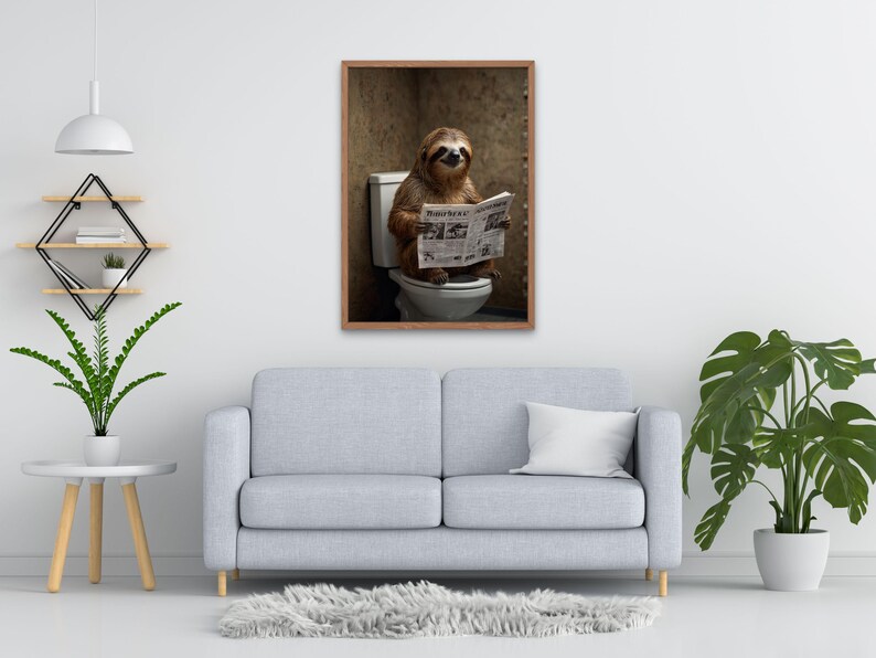Hilarious Sloth Bathroom Print - Funny Wall Art for Laughs,silly Sloth ...