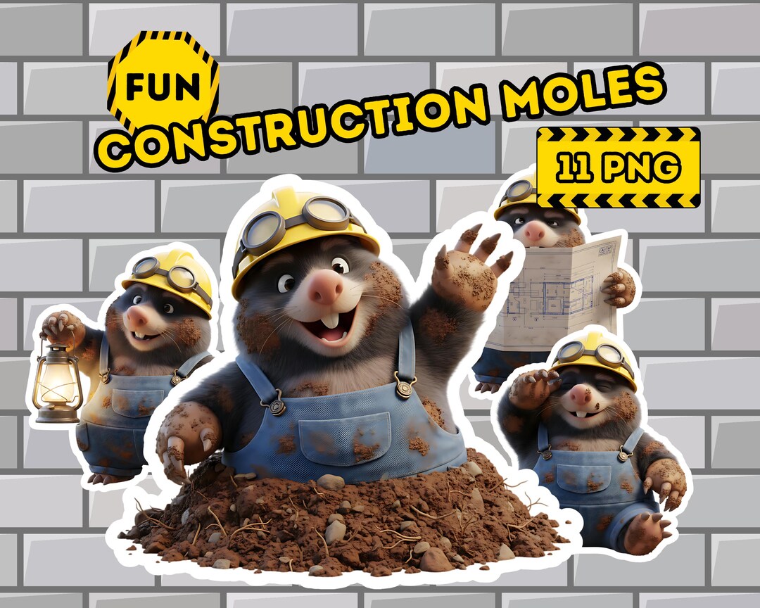 Construction Mole Clipart Set | 3D Animal Miner PNG | Sublimation ...