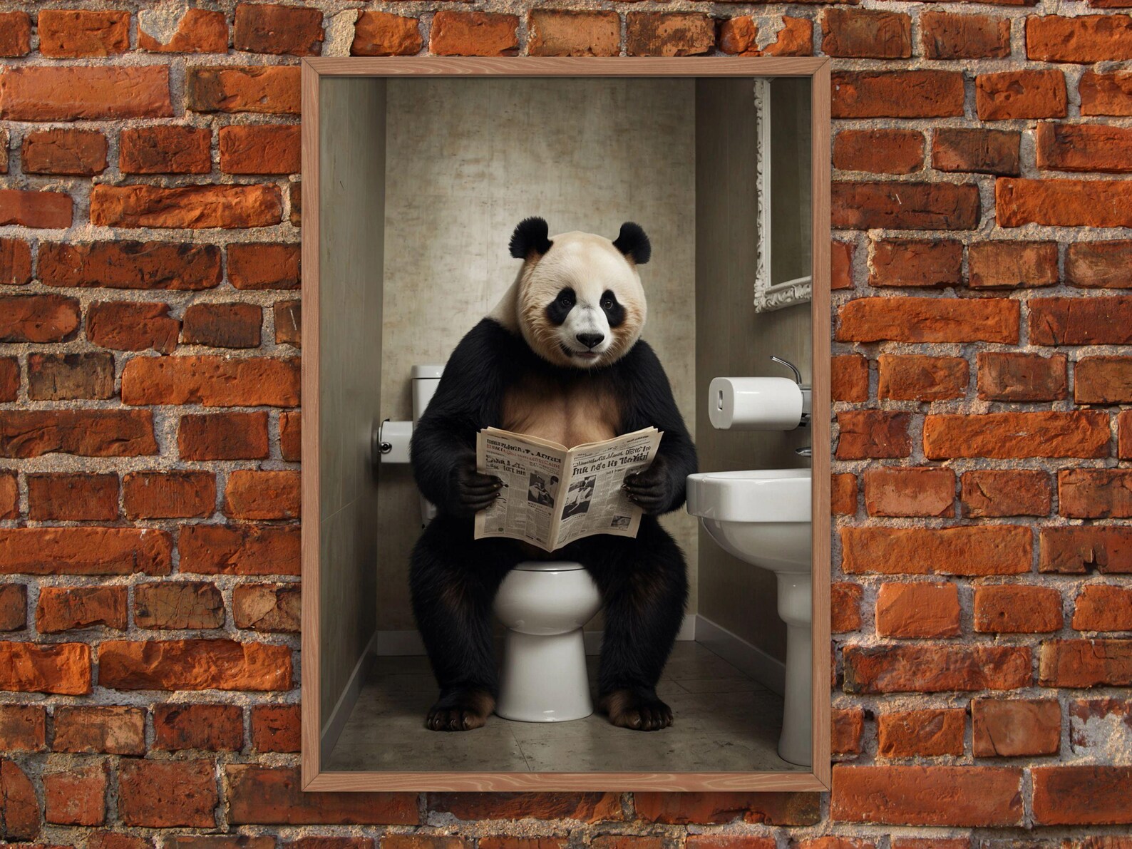 Amusing Panda Reading Newspaper on Toilet, Funny Bathroom Humor, Funny ...