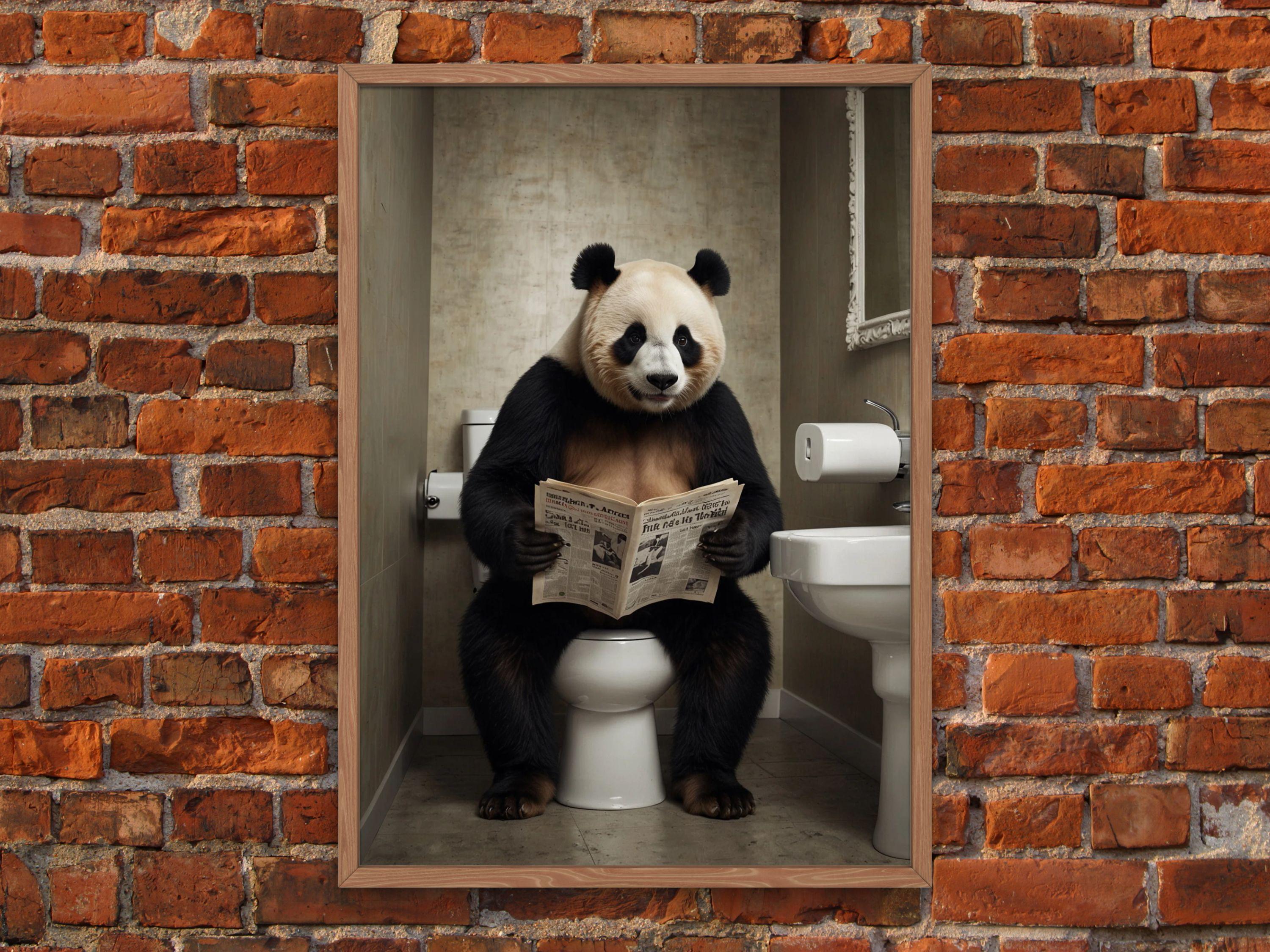 Amusing Panda Reading Newspaper on Toilet, Funny Bathroom Humor, Funny ...