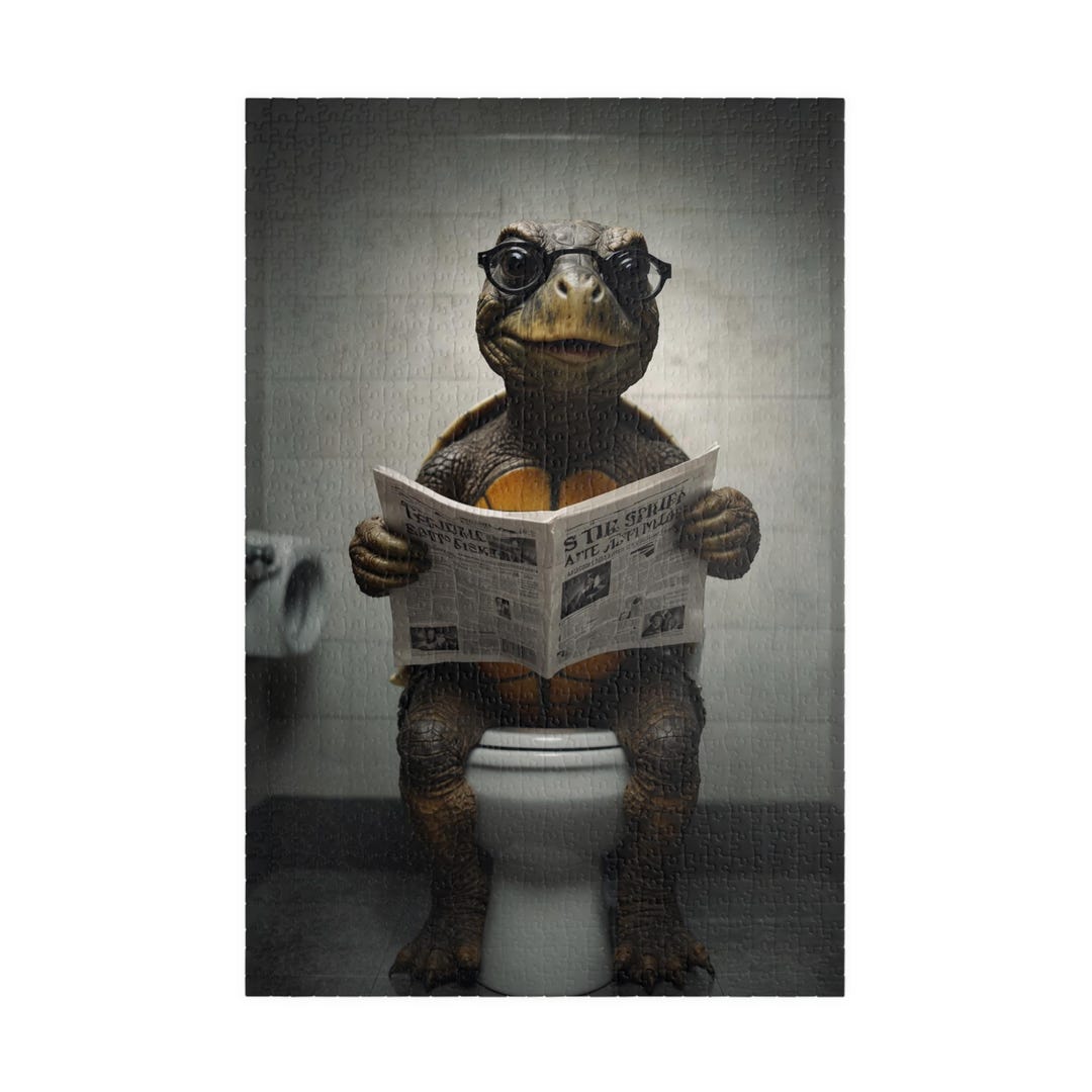 Whimsical Turtle Reading Newspaper Puzzle, Unique Animal Artwork ...
