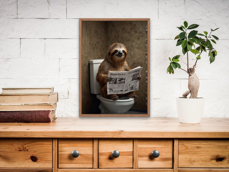 Hilarious Sloth Bathroom Print - Funny Wall Art for Laughs,silly Sloth ...