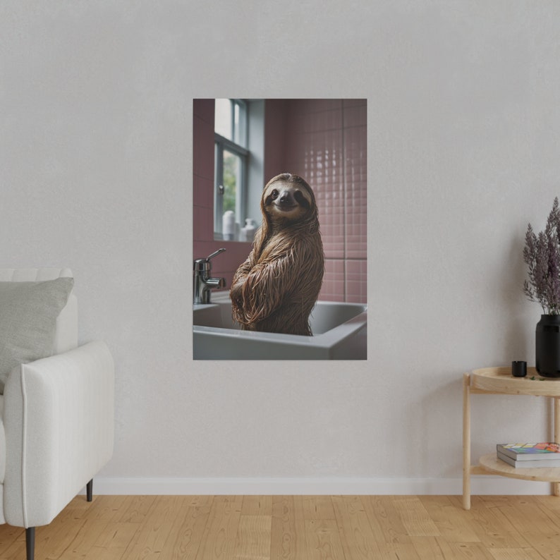 Cute Sloth in the Bathroom, Sloth Bathroom Wall Art, Funny Sloth Home ...