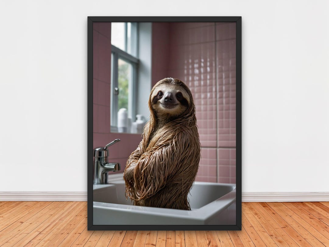 Funny Sloth on Toilet, Funny Bathroom Wall Decor, Funny Animals Print ...