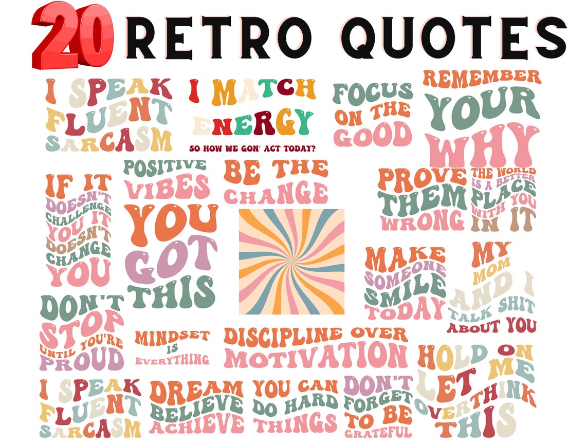 20 Retro Motivational Groovy Svg Png Jpg Pdf Bundle, Aesthetic SVG ...