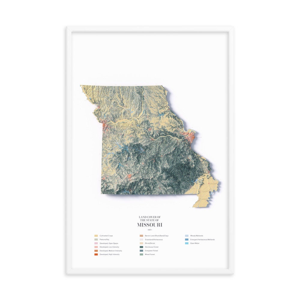 Map of Missouri With Boundaries Poster Warm Colored Modern Infographic ...