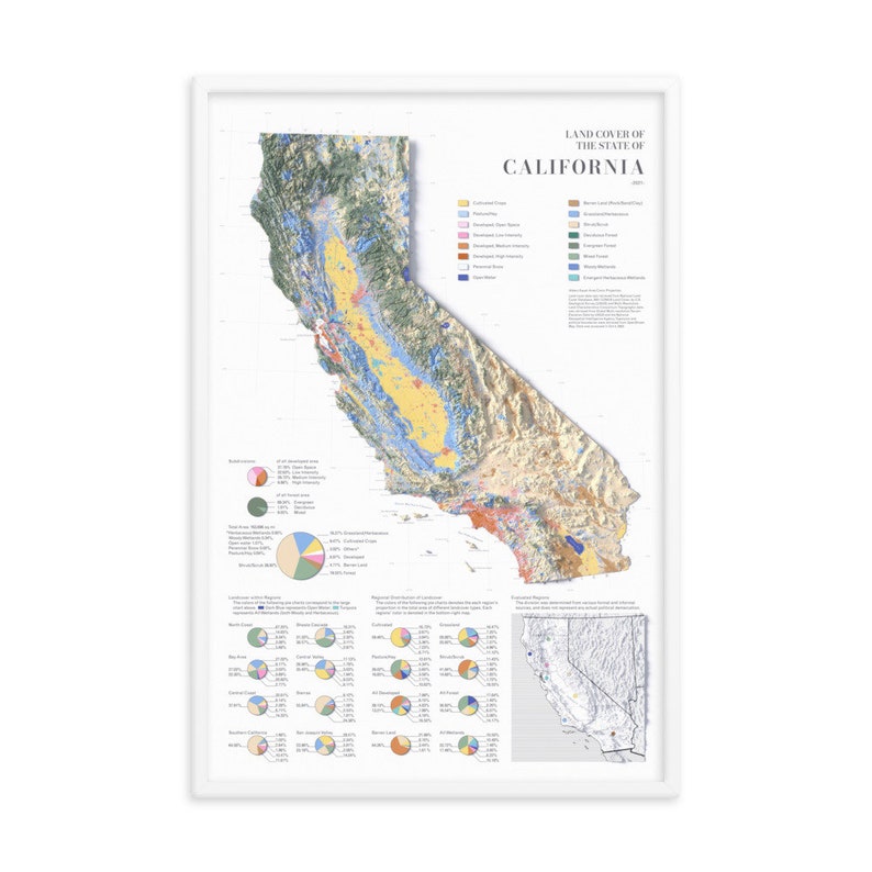 California Modern Infographic Land Cover Topographic Natural Map - Etsy