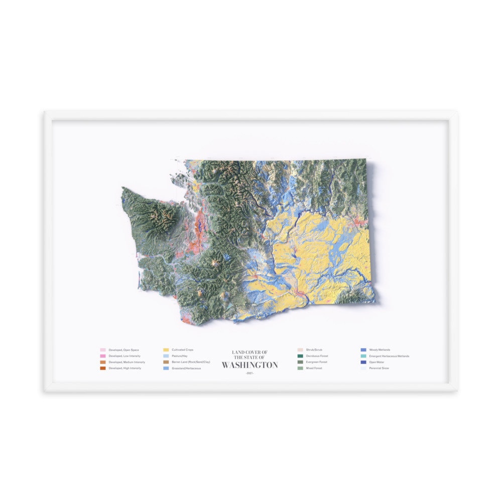 Map of Washington With Boundaries Poster Colorful Modern Infographic ...
