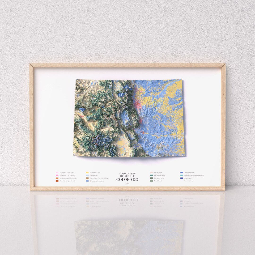 Map of Colorado Poster Colorful Modern Infographic Land Cover ...