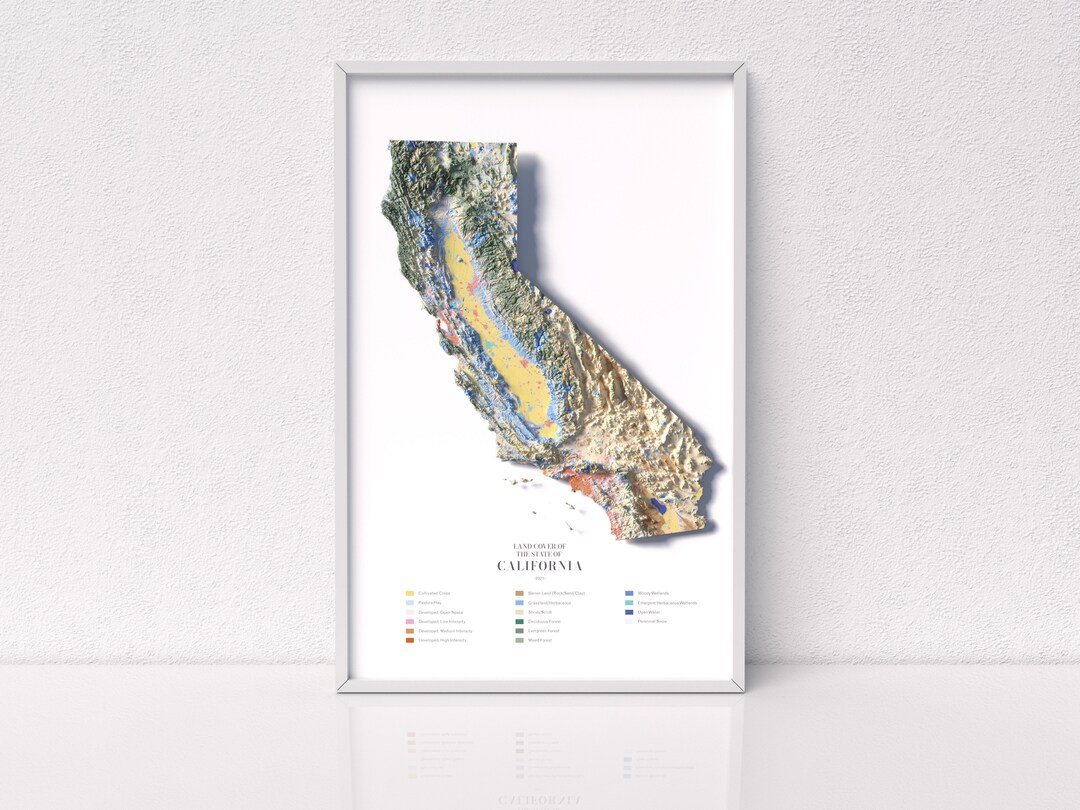 Map of California Print Poster, Modern California Nature Wall Art ...