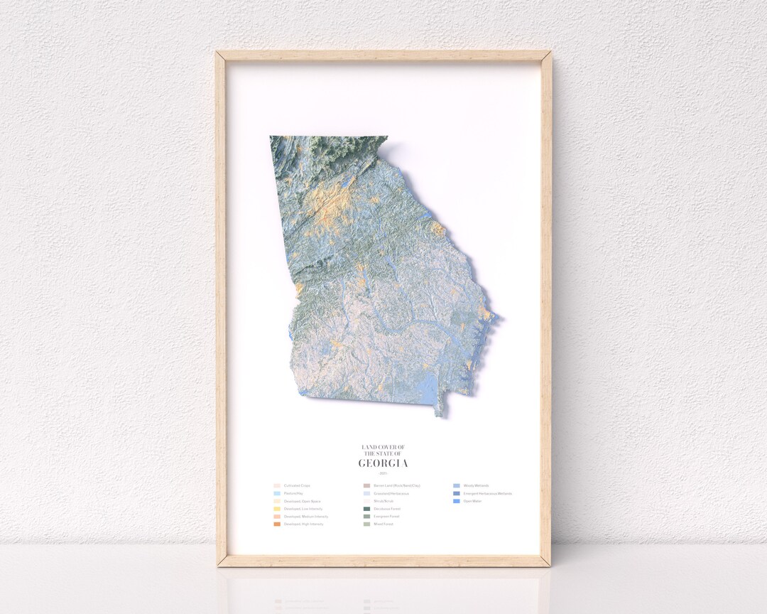 Map of Georgia Poster - Warm Colored Modern Infographic Land Cover ...