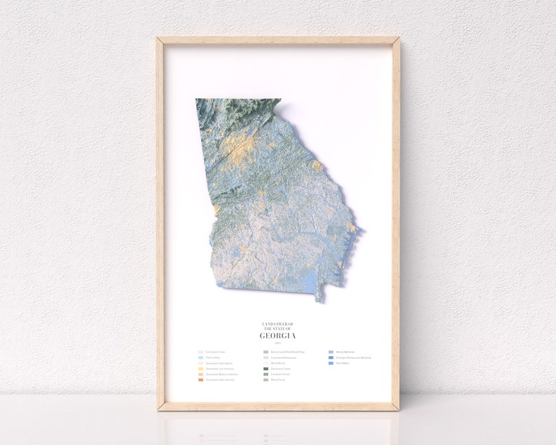 Map of Georgia Poster - Warm Colored Modern Infographic Land Cover ...