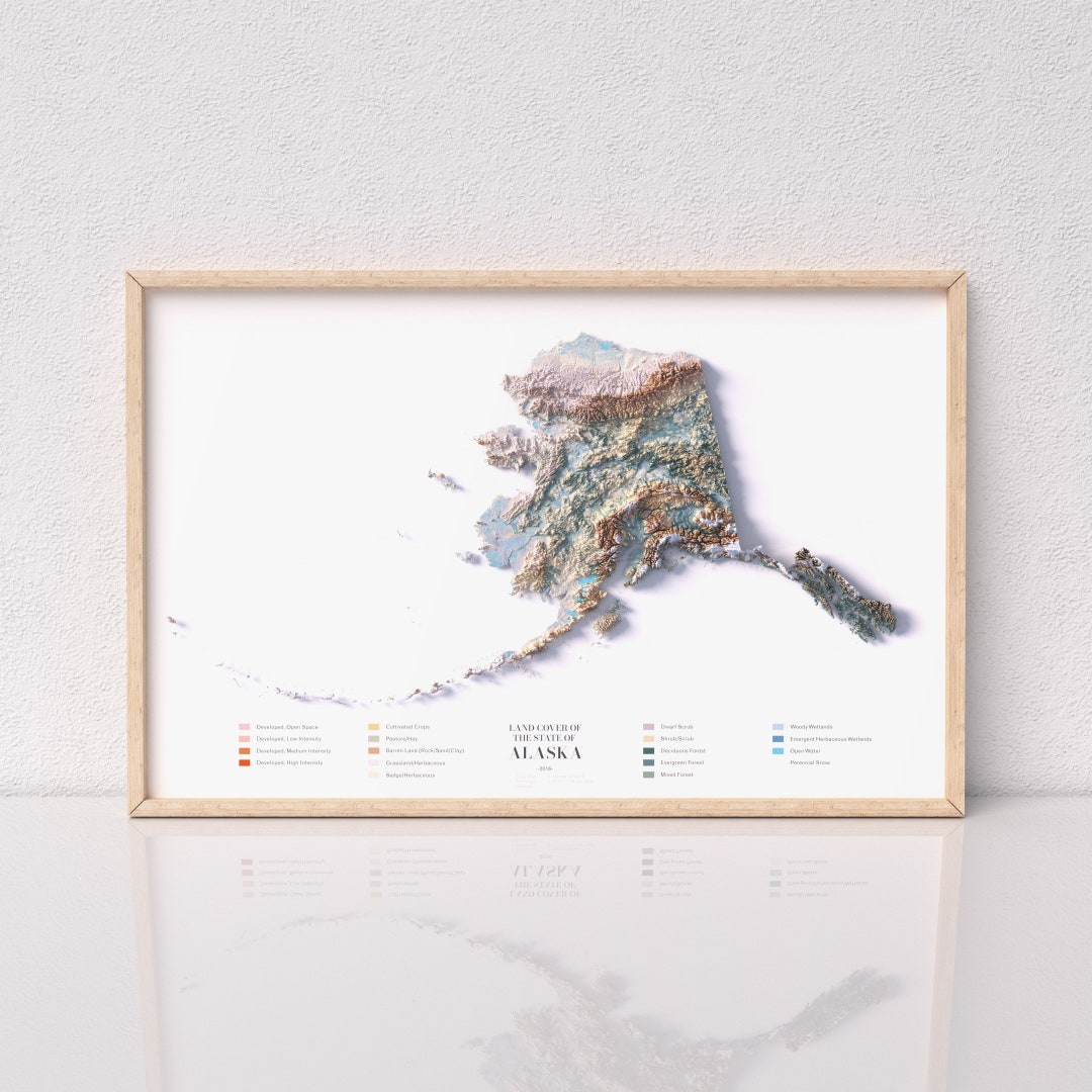 Alaska Map Print Poster, With Boundaries, Modern Alaska Travel Wall Art ...
