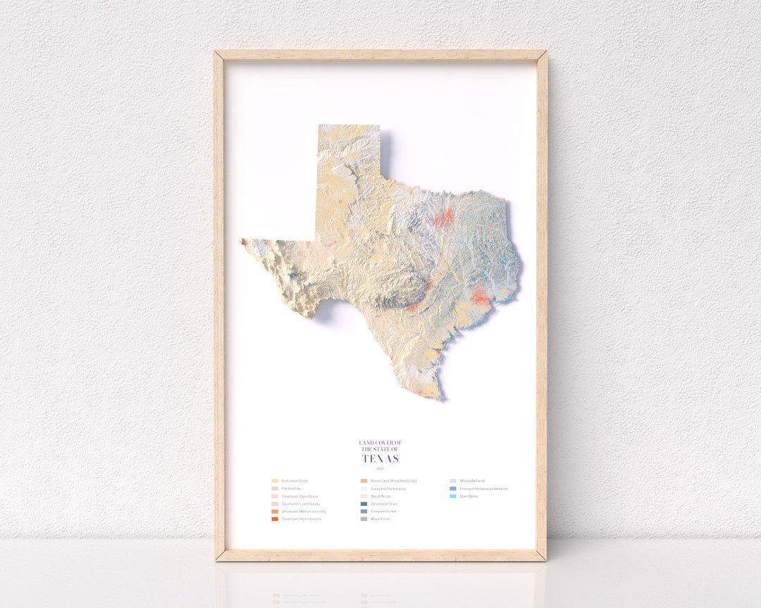 Map of Texas Poster - Warm Colored Modern Infographic Land Cover ...
