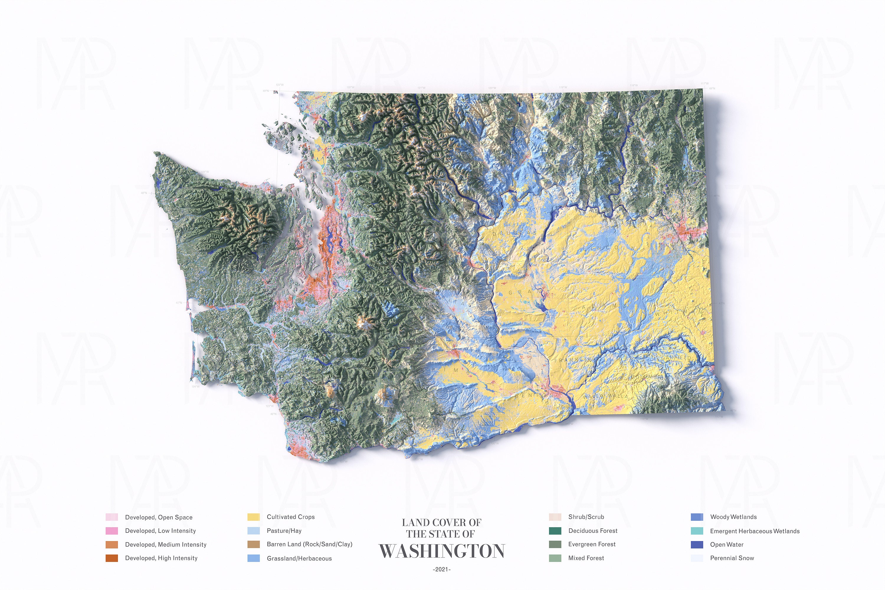 Map of Washington With Boundaries Poster Colorful Modern Infographic ...