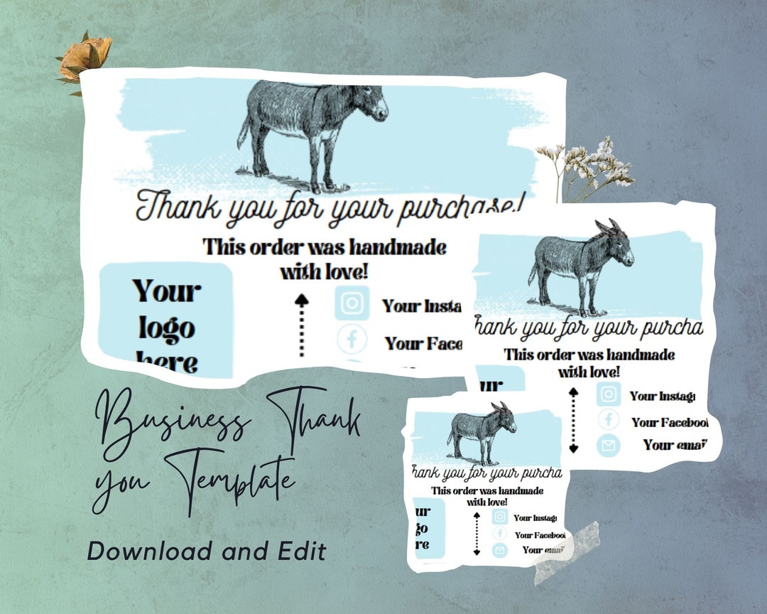 Donkey Thank You Card Template Editable With Canva - Etsy