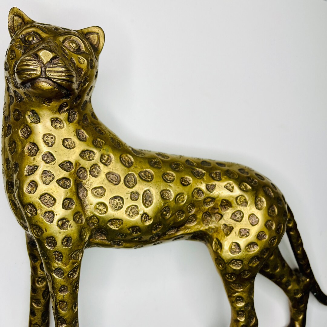 1,8kg Heavy Brass Copper Leopard Figurine, Brass Cast Cheetah Animal ...