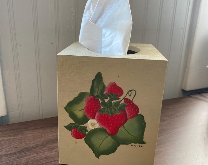 Vintage Handmade Wooden Tissue Box Cover Handpainted Strawberries - Etsy