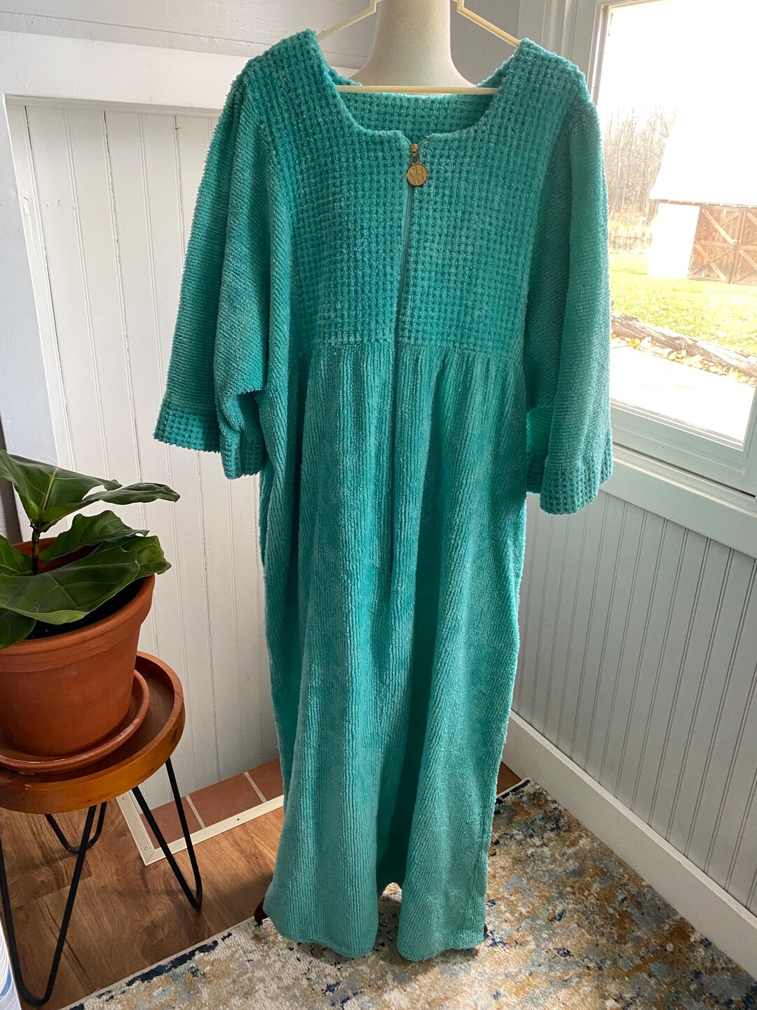 Vintage Stan Herman Aqua Chenille Robe Muumuu Size Large - Etsy