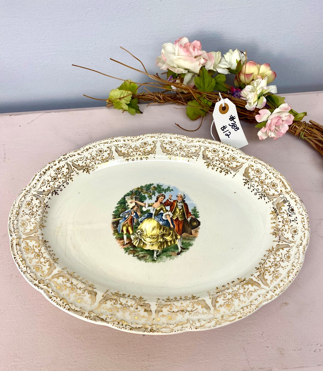 Vintage Stetson China 22kt.goldtrim Oval Platter With Colonial Scene - Etsy
