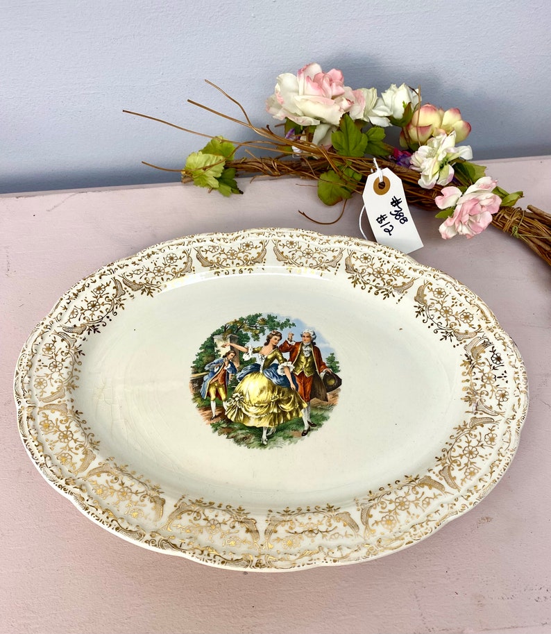 Vintage Stetson China 22kt.goldtrim Oval Platter With Colonial Scene - Etsy