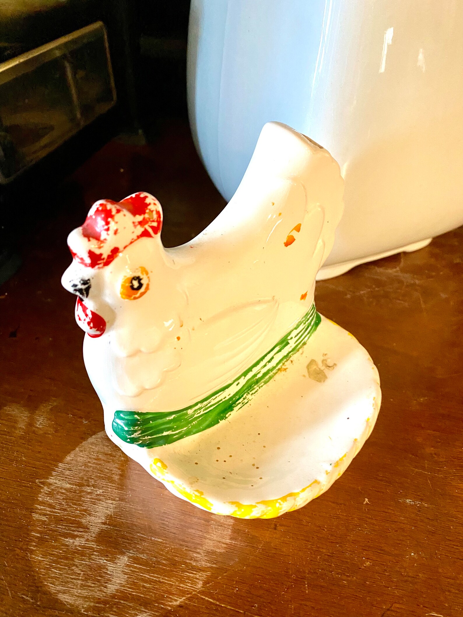 Vintage Ceramic Rooster or Hen Soap Dish, Spoon Rest , Measuring Spoon ...