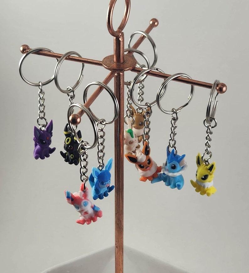 3D Printed Pokemon Action Figure Keychains Eeveelutions Eevee Flareon Jolteon Vaporeon Espeon ...