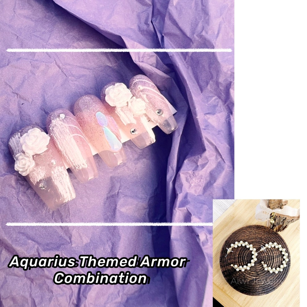 Aquarius Themed Armor Combination 2024 Nails Sets Box Press on Nails ...