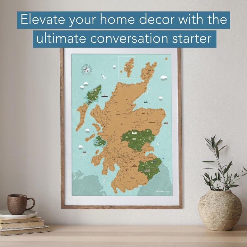 Scotland Scratch off Map – A2 Travel Poster, Illustrated Landmarks and ...