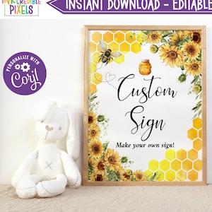 Editable Bee Party Sign, Bee Baby Shower Favor Sign, Bee Birthday ...