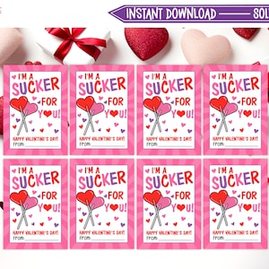 Printable Lollipop Valentine's Day Cards, Valentine's Day Gift Tags ...