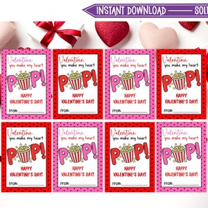 Printable Popcorn Valentine's Day Cards, Valentine's Day Gift Tags ...