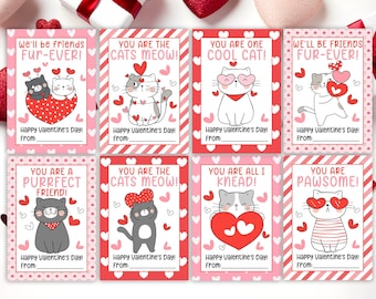 Printable Cat Valentine's Day Cards Classroom Valentine's Day Cards for ...