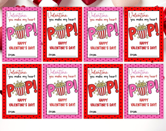 Printable Valentine Cards, Poppin by Popcorn Classroom Valentine Cards ...