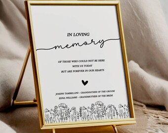 Modern in Loving Memory Sign Template, Printable Memorial Sign for ...