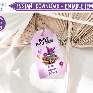 Editable Halloween Tag, Halloween Treat Tag, Halloween Cat Favor Tag ...