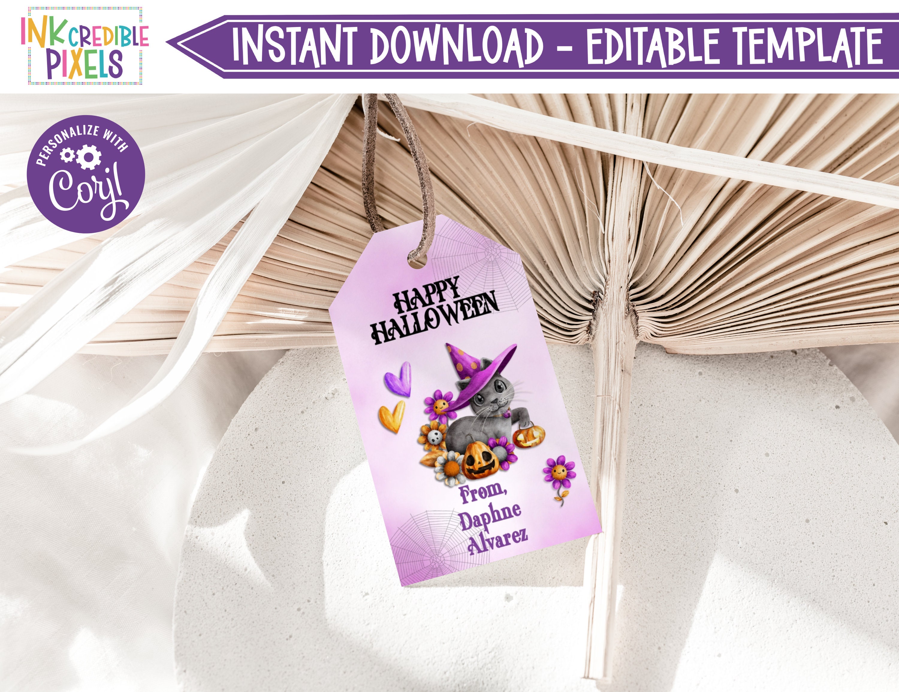 Editable Halloween Tag, Halloween Treat Tag, Halloween Cat Favor Tag ...