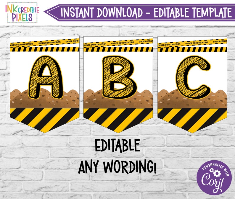 Editable Construction Birthday Banner, Dump Truck Birthday Bunting ...