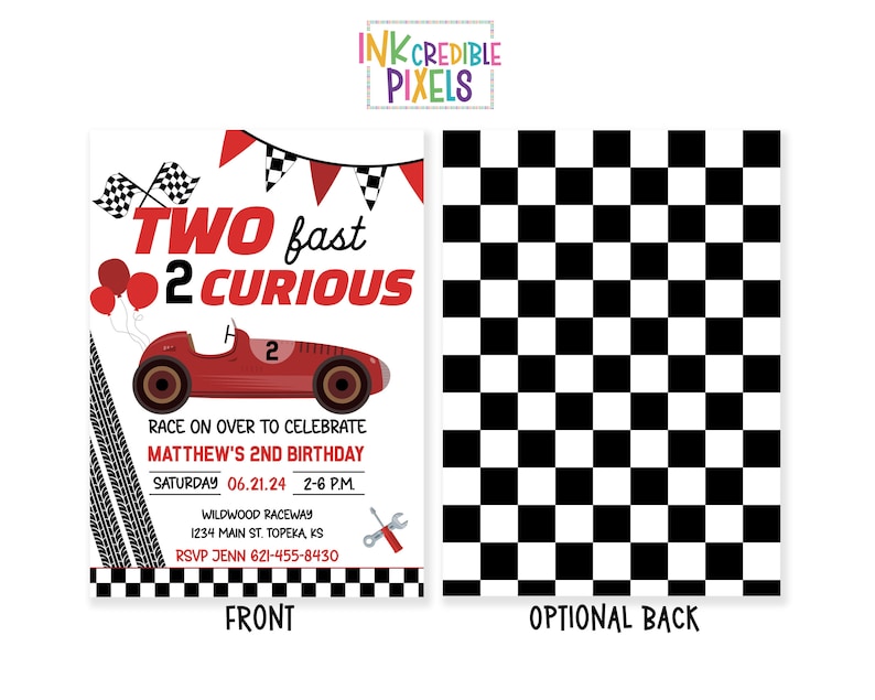 Printable Two Fast 2 Curious Birthday Invitation, Two Fast Race Car ...