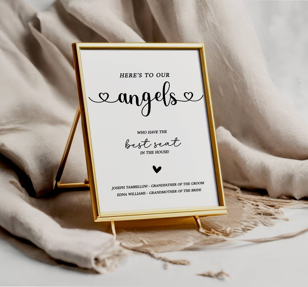 Wedding in Loving Memory Sign, Printable Here's to Our Angels Memory ...